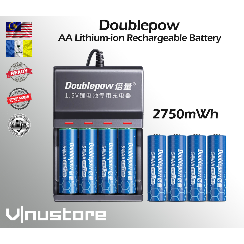 Doublepow AA Lithium-Ion Rechargeable Battery with USB charger | 1.5V ...
