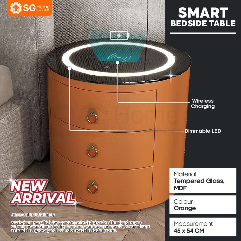 [NEW]Smart Bedside Table LED Three-Layer Bedside Table with USB Row ...