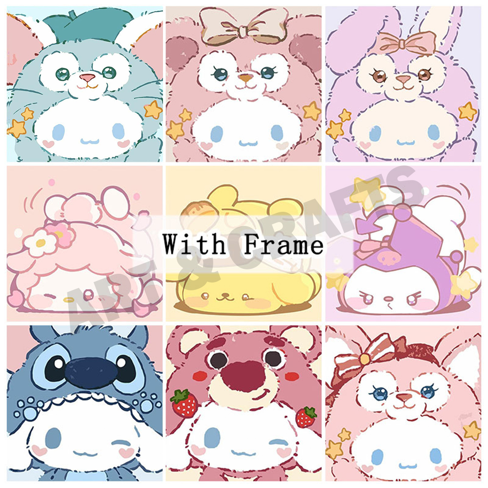 CUTE Sanrio Cartoon 數字油畫 photo frame paint by number DIY 帕恰狗 canvas ...