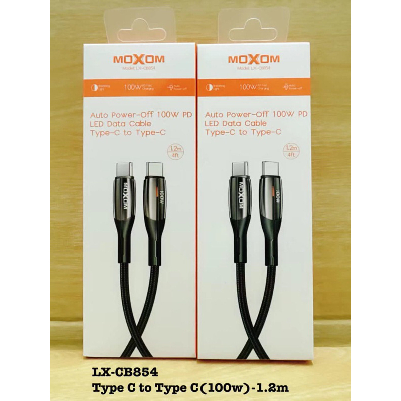 MOXOM ZINC ALLOY AUTO POWER-OFF LED DATA CABLE 🌑TYPE C to TYPE C🌑 💥(100W)-1.2M💥 MODEL:-🌹LX-CB854 ...