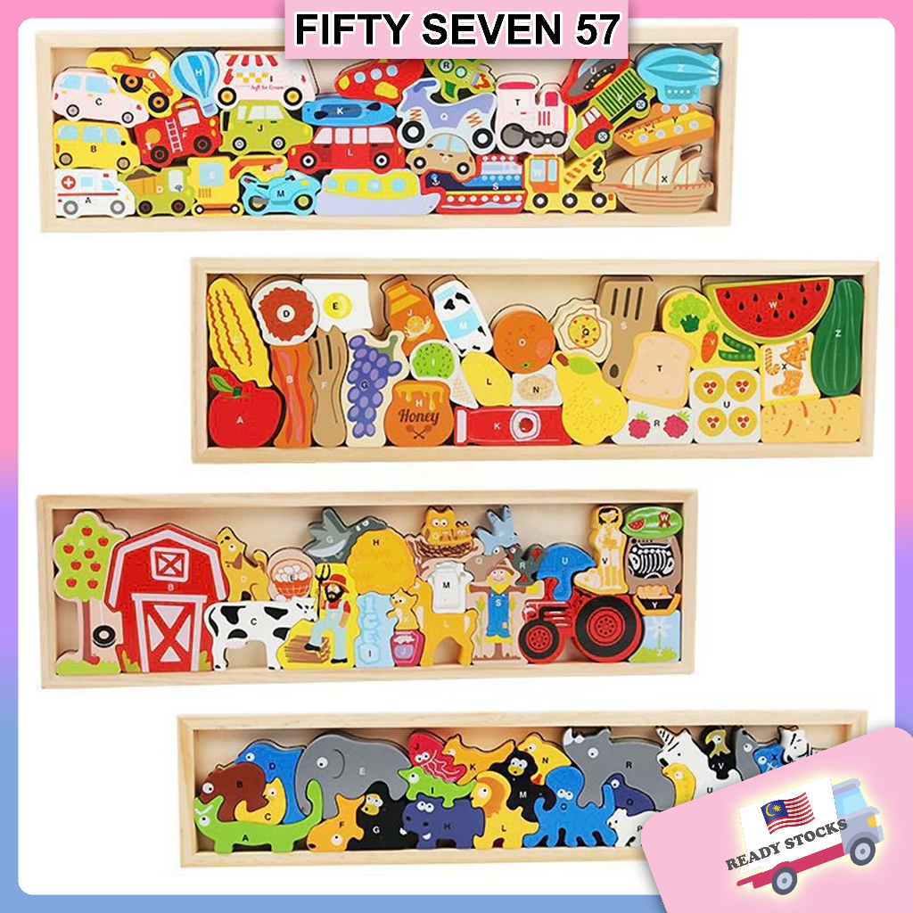 Kids Building Blocks Educational Puzzle Wooden Multi Colour Alphabet ...