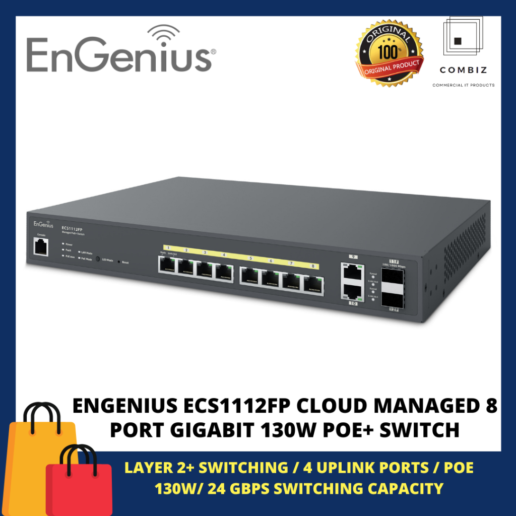 Engenius ECS1112FP Cloud Managed 8 Port Gigabit 130W PoE+ Switch | Shopee Malaysia