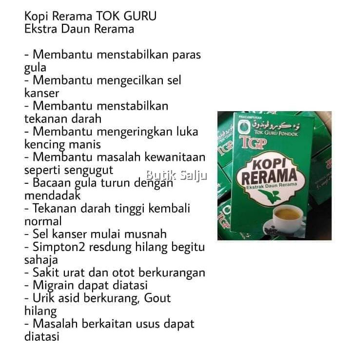 KOPI RERAMA TOK GURU PONDOK 20 SACHET 25gm (KOTAK/PEKET) | Shopee Malaysia