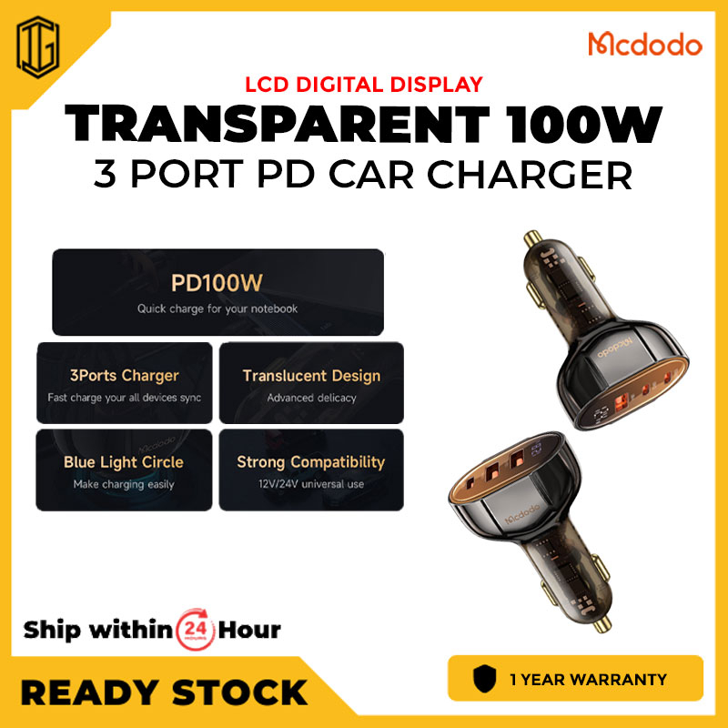 MDD Prism Series 100W Transparent Design 3-Port PD Quick Car Charger ...