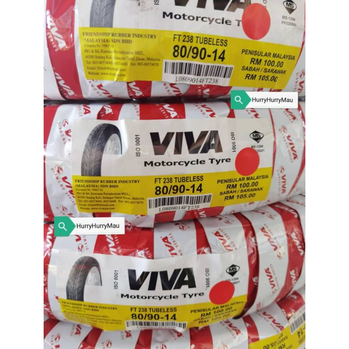 Viva FT238 70/90-14 OR 80/90-14 Tubeless Tyre (Viva Scooter Tayar Bunga ...