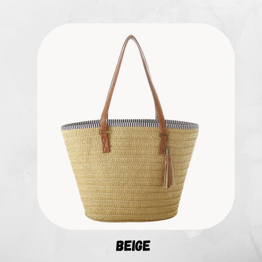 Woven Rattan Straw Shoulder Tote Bag Beg Rotan Woman Anyaman Beach ...