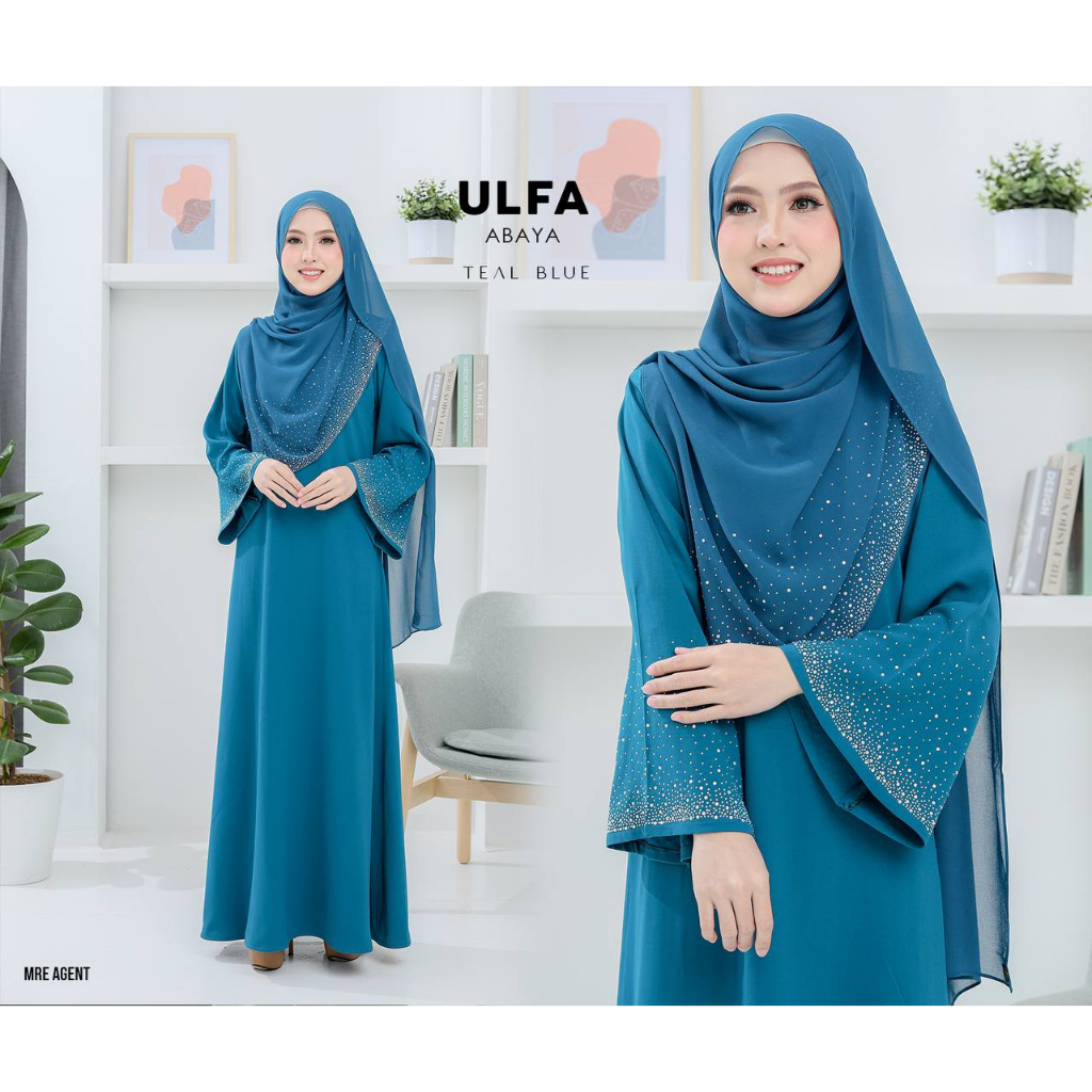 EKSKLUSIF ABAYA ULFA WITH SHAWL [JUBAH MANIK BATU][TEAL BLUE] | Shopee ...