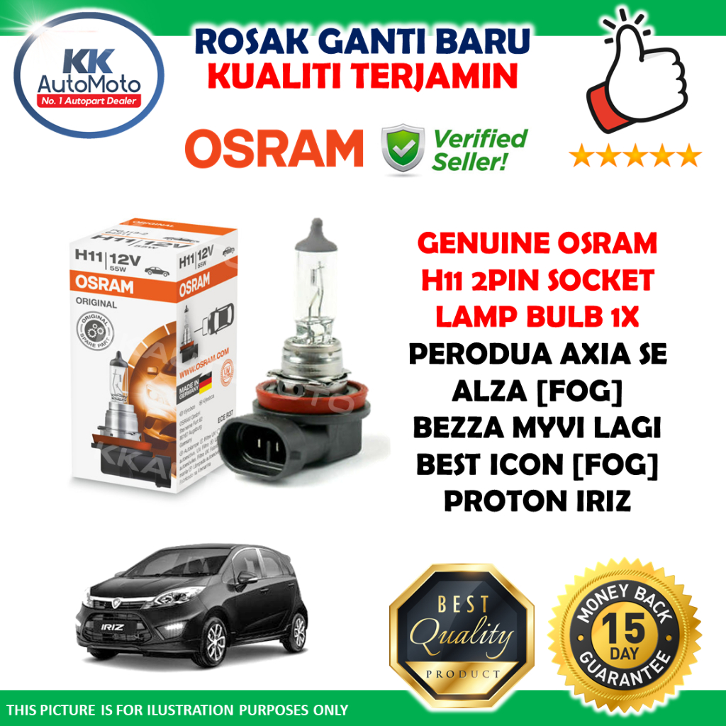 1 Biji Genuine OSRAM H11 2PIN 12V 55W Perodua Axia SE Alza [Fog] Bezza Myvi Lagi Best Icon ...