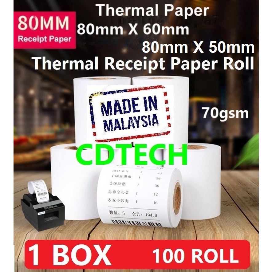 (100 Roll ) Thermal Receipt Printer Paper roll 80x50 80mm x 60mm 80x60 ...