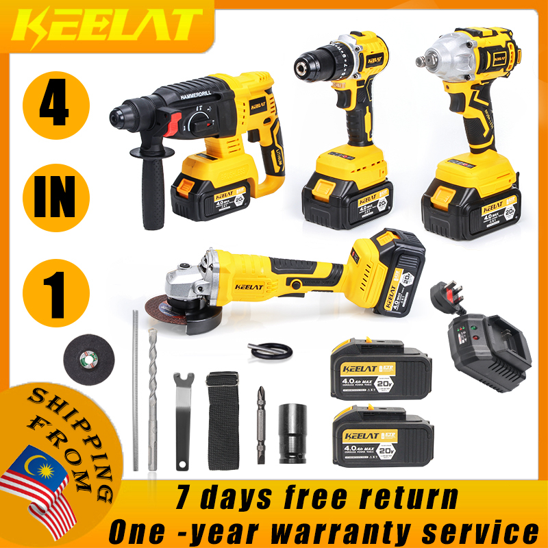 Keelat 4 In 1 Brushless Hammer Drill Impact Wrench Angle Grinder Impact