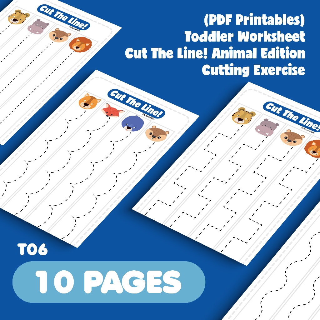 T06 (PDF Printables) Toddler Worksheet Cut The Line! Animal Edition ...