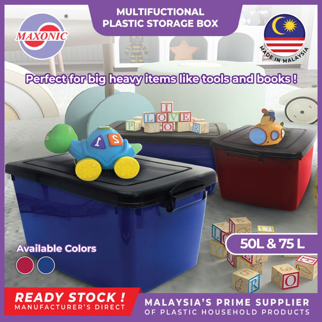 MAXONIC 50L/75L PLASTIC STORAGE BOX | KOTAK SIMPANAN PLASTIK | STACKABLE STORAGE ORGANISER ...