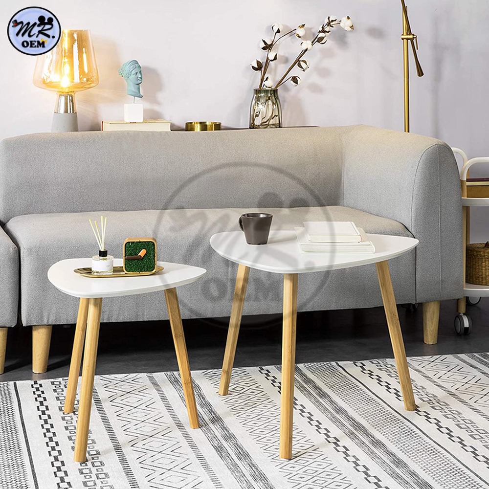 MR OEM ( 2 in 1 Set) Nordic White Nest Triangle Table Bamboo Stackable ...