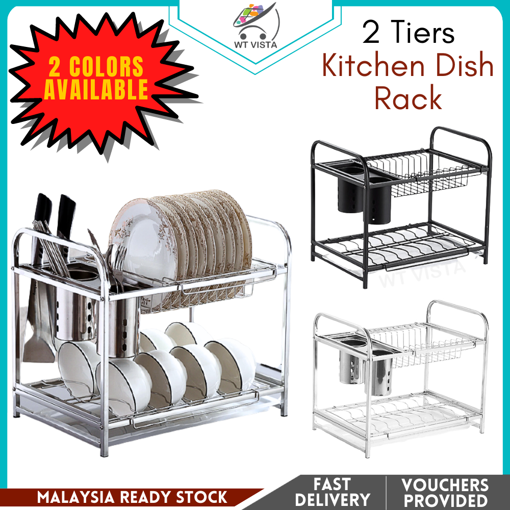 Dish Rack 2 Layer with Removable Tray Stainless Steel Kitchen Glass ...