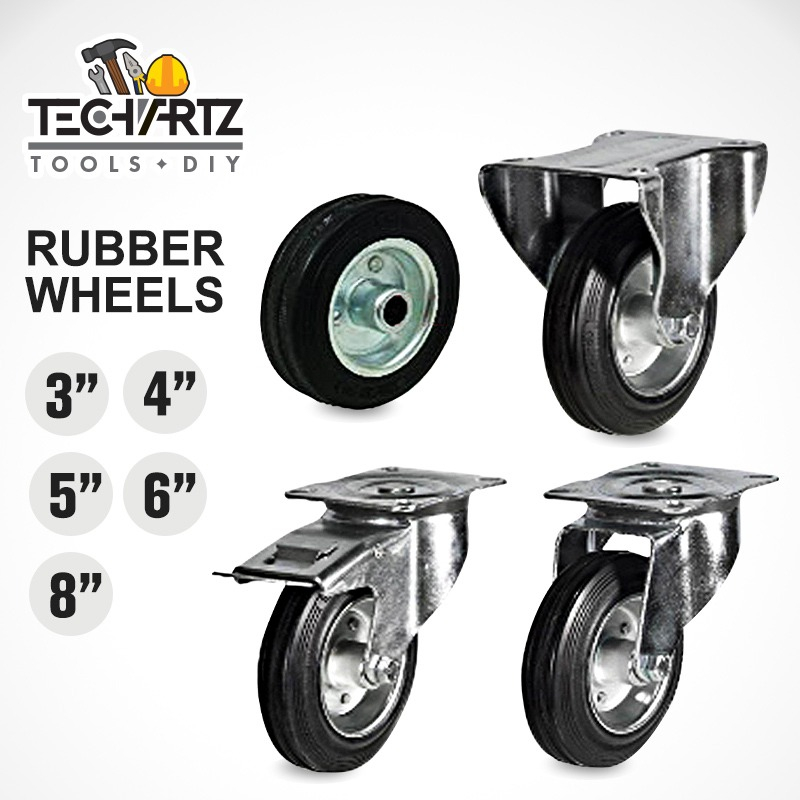 Black 3"/4"/5"Medium-Duty 140KG Rubber Wheels Swivel/Rigid/Brake Caster ...