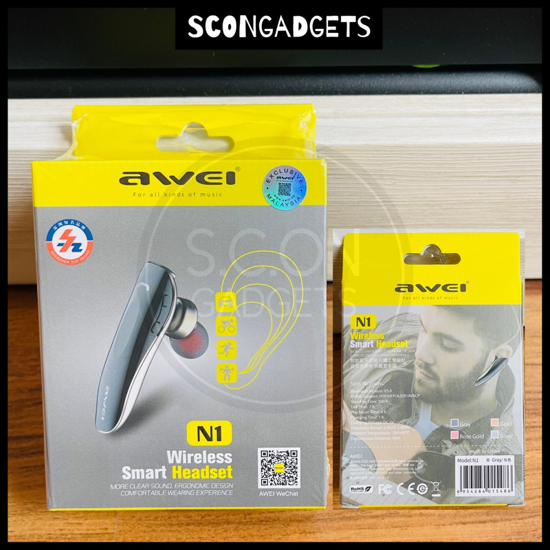 AWEI N1 Wireless Smart Headset Bluetooth V5.0 (Gray) | Shopee Malaysia
