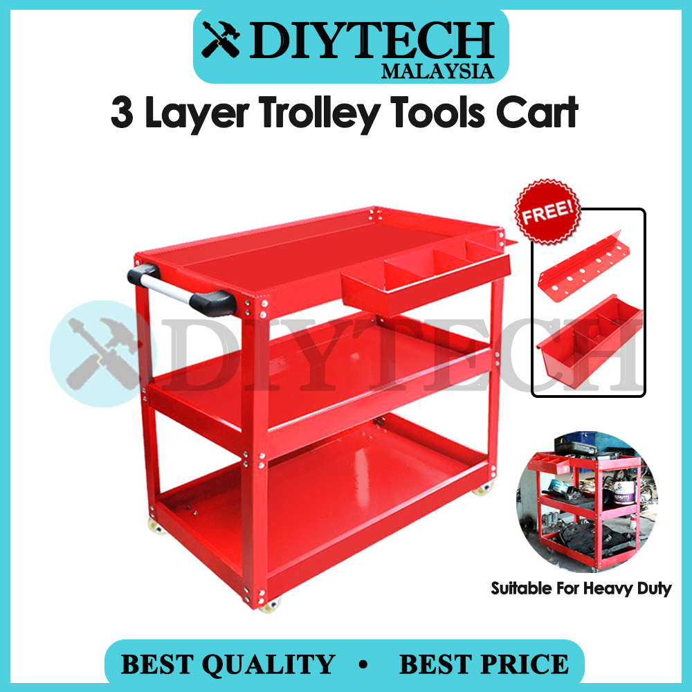 DIYTECH 3 Layer Trolley Tools Cart 400KG Metal Steel Service Tool ...