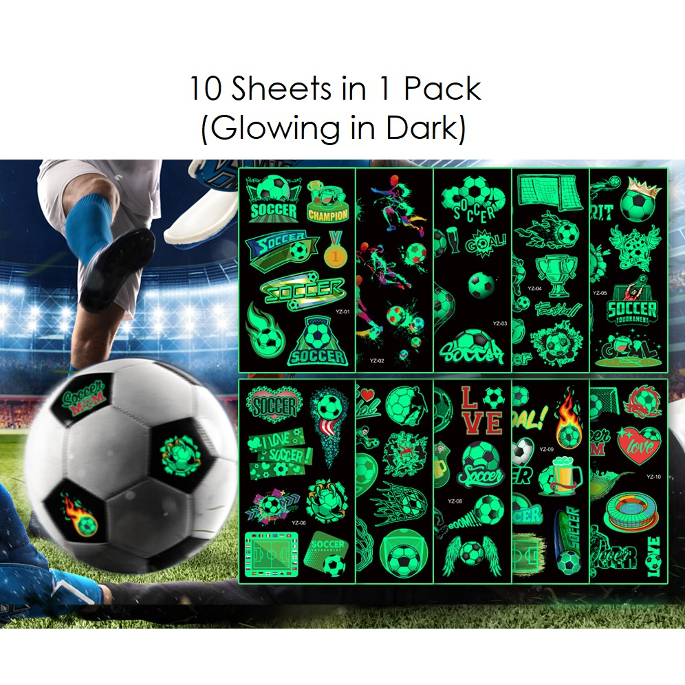 10 Sheet [Luminous Football] Tattoo Sticker Glowing in Dark Waterproof ...