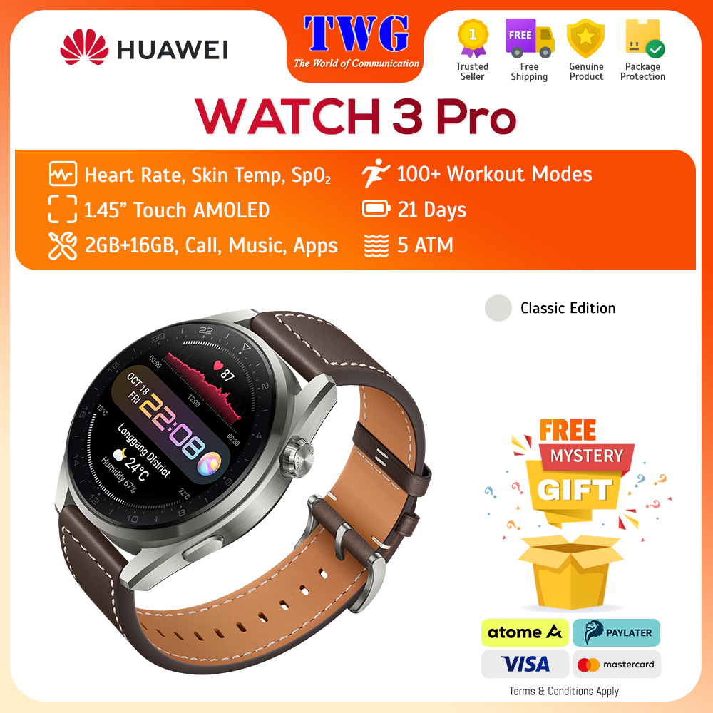 HUAWEI WATCH 3 Pro 1.45" Smartwatch | Classic Edition | eSIM | Skin ...