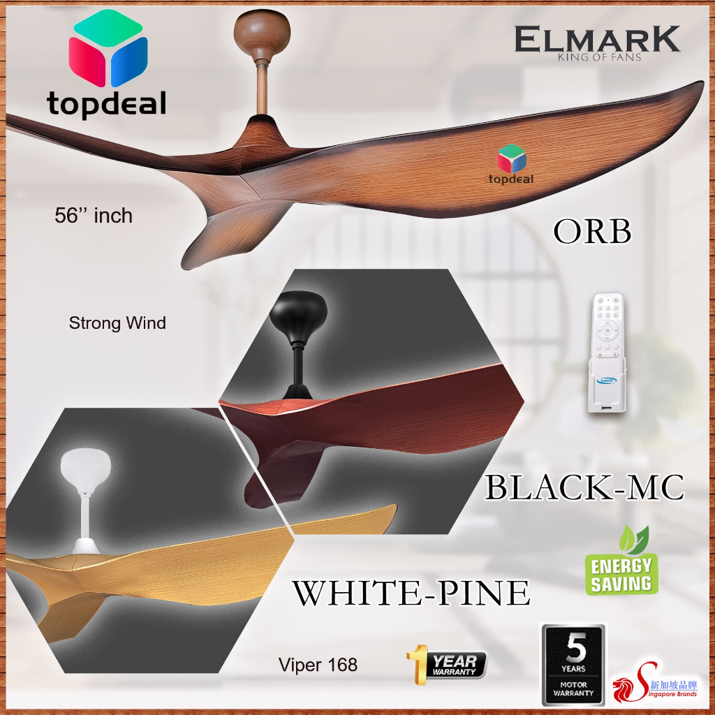 CEILING FAN 3 BLADES ELMARK VIPER 168 DC MOTOR REMOTE CONTROL(6SPEED(F ...