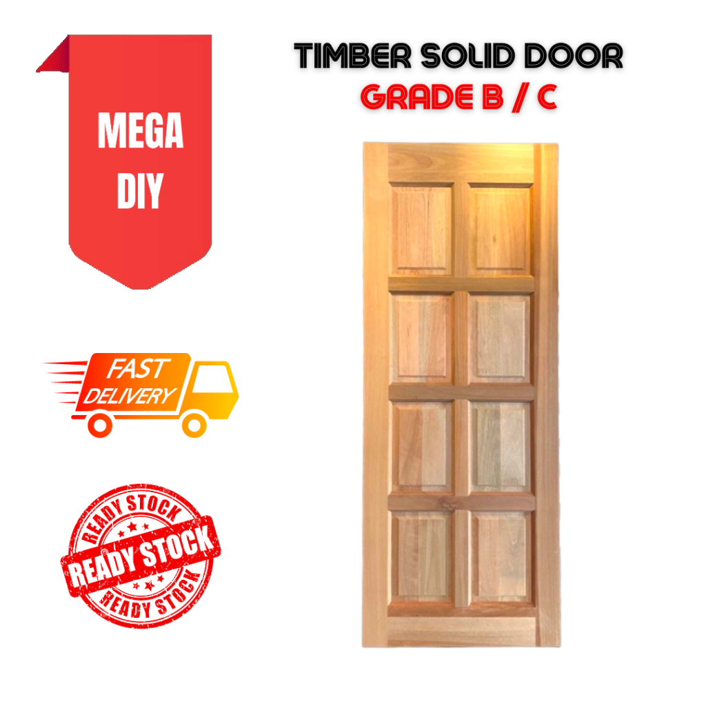 Wooden Door Timber Solid Door 8 Panel Door Room / Pintu Solid 8 Petak ...