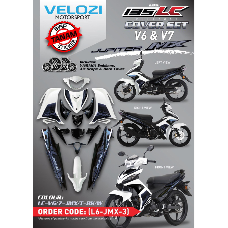 COVERSET LC135 V6 V7 ORIGINAL VELOZI JUPITER MX WHITE BLACK HITAM PUTIH ...