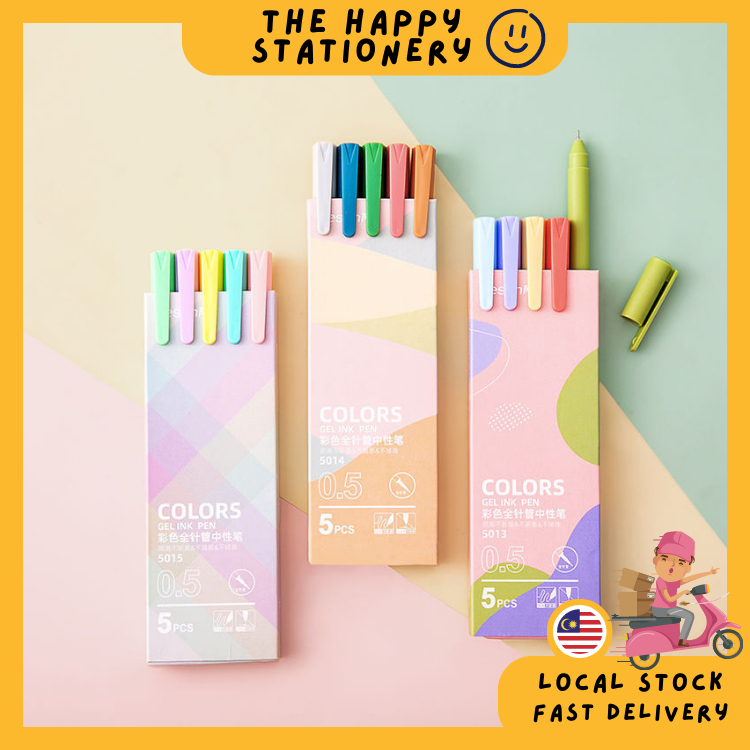[Ready Stock] 1 Set 5pcs Morandi Gel Pens Set Multi Color Gel Ink Pens ...