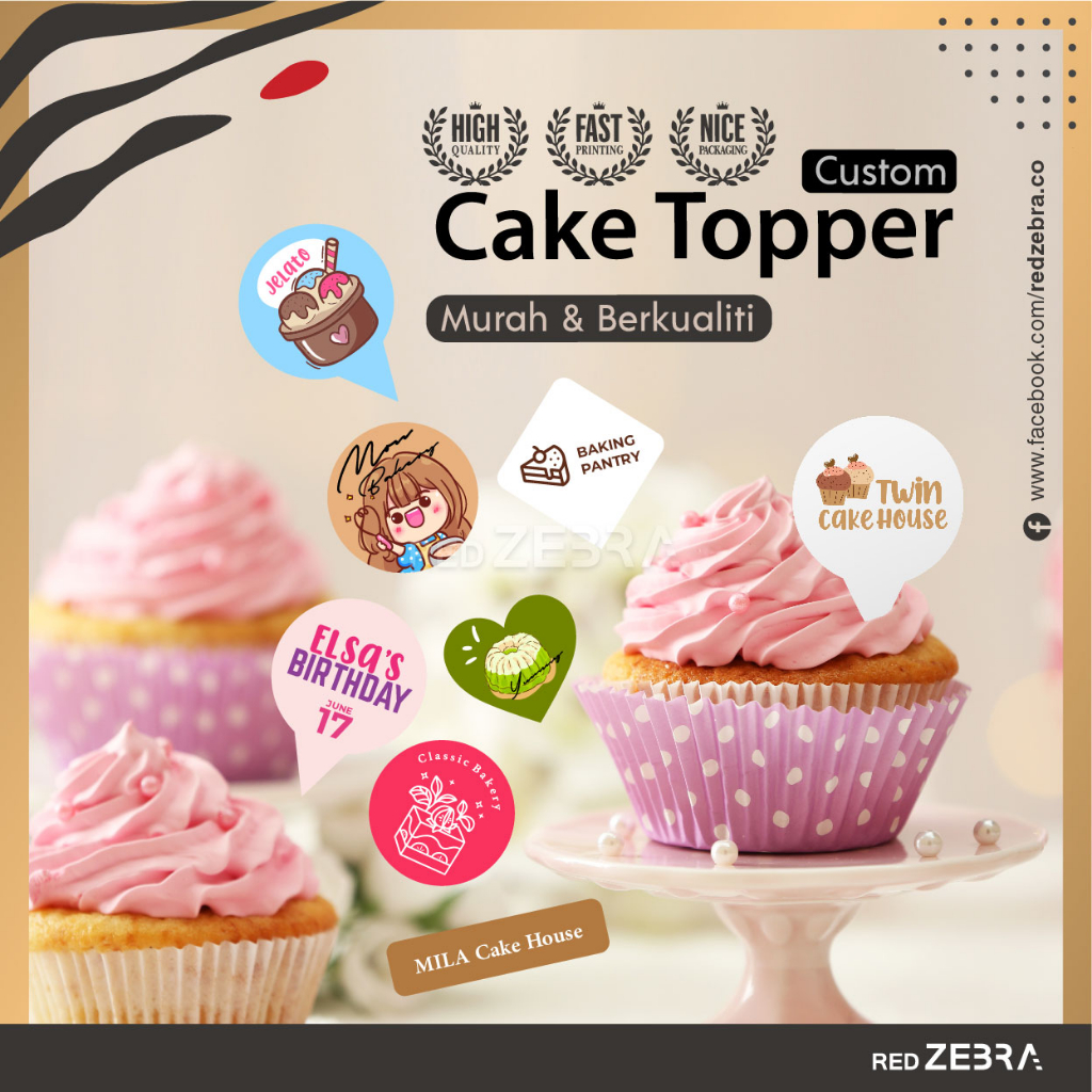 Red Zebra 】Customize Cake Topper | Ice-Cream Topper | KAD KEK | KEK ...