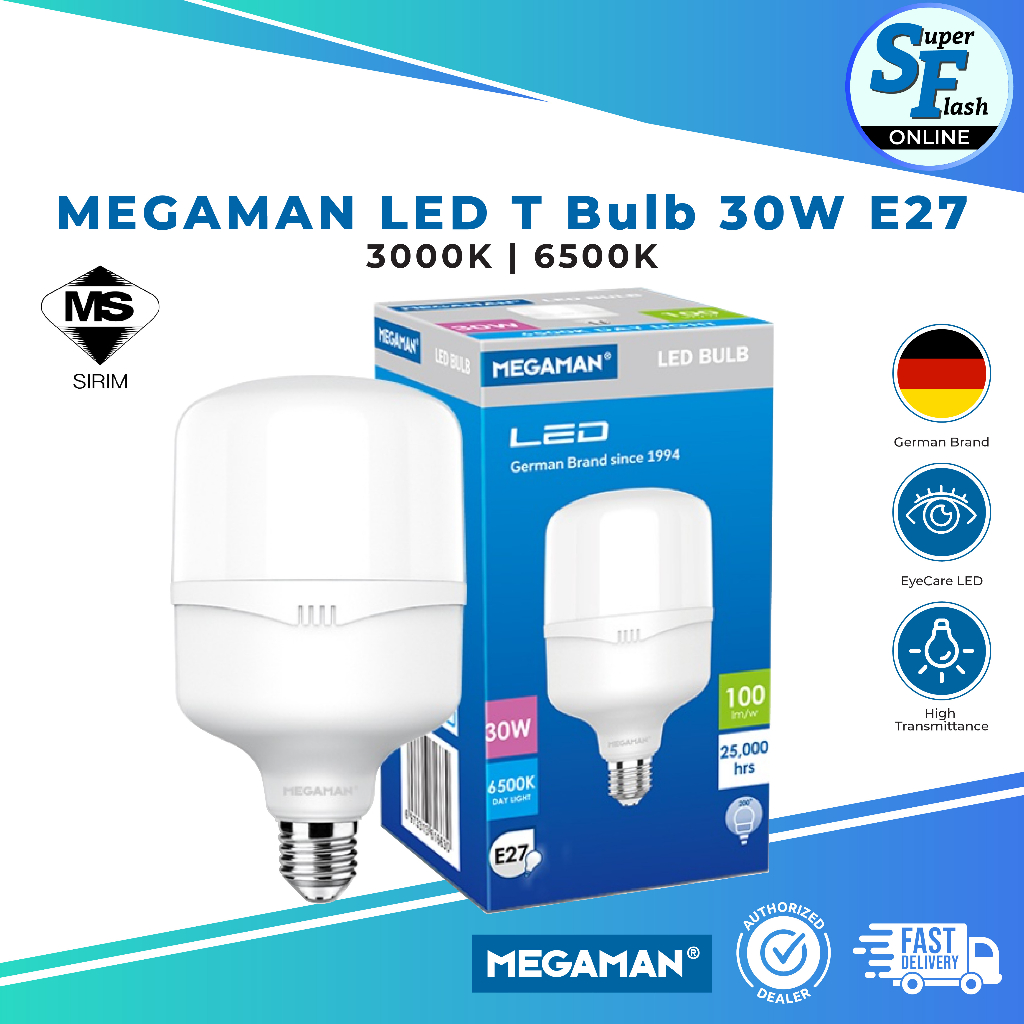 Megaman LED T Bulb YTT100Z1 30W E27 3000K/6500K | Shopee Malaysia