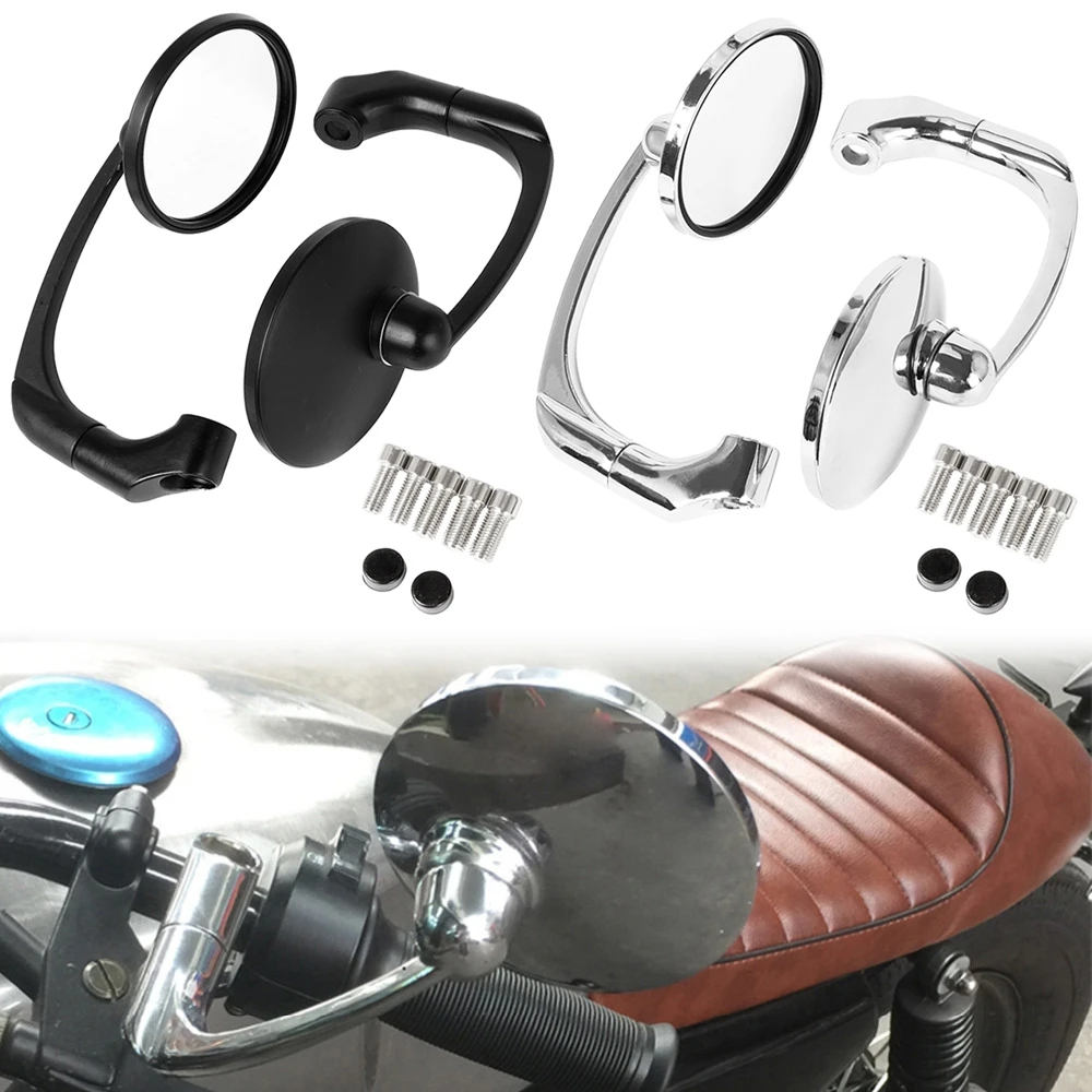 2pcs Universal 8/10mm Round Motorcycle Bike Rear View Mirrors Cafe ...
