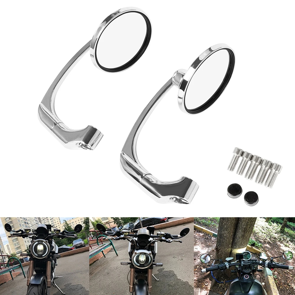 Universal Side Mrror Chrome Round Rear View Side Mirrors Motorcycle ...