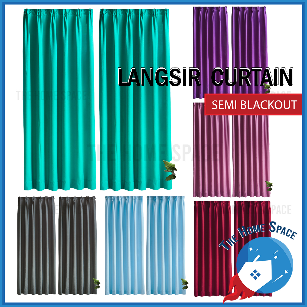 Premium Curtain Cangkuk Semi Blackout Hook/Rod Plain Langsir Tingkap ...