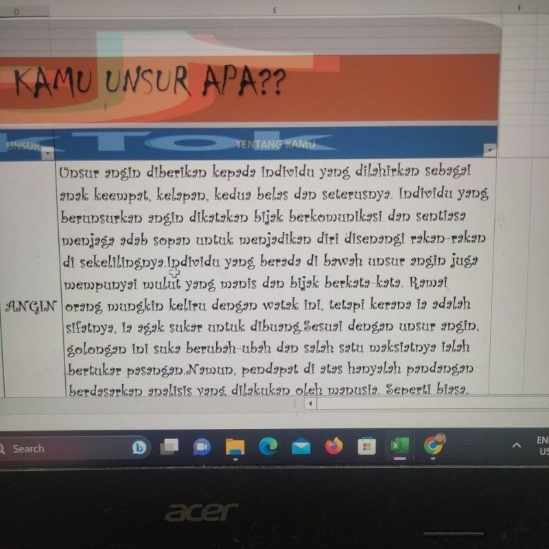 MODUS APA KAH UNSURMU ADAKAH AIR,TANAH,ANGIN,API DALAM BENTUK EXCEL ...