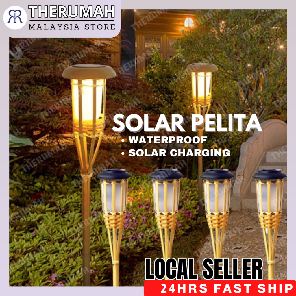 24HRS!!! LED Lampu Pelita Viral Warmtaste Bamboo Solar Flame Lawn Lamp ...