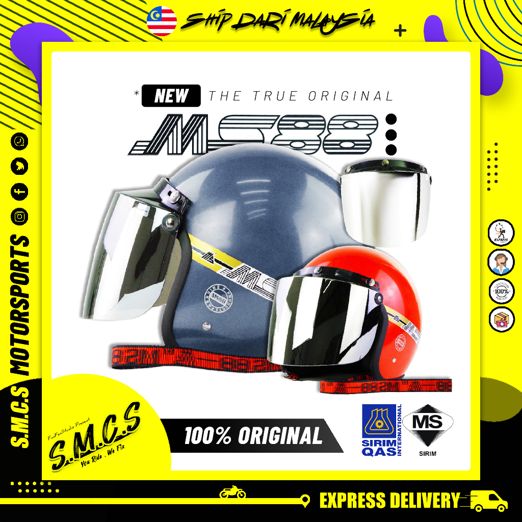 MS88 Helmet SIAP Visor Chrome MS Tali Tulisan Merah 𝟭𝟬𝟬%𝗢𝗥𝗜𝗚𝗜𝗡𝗔𝗟 Sirim ...