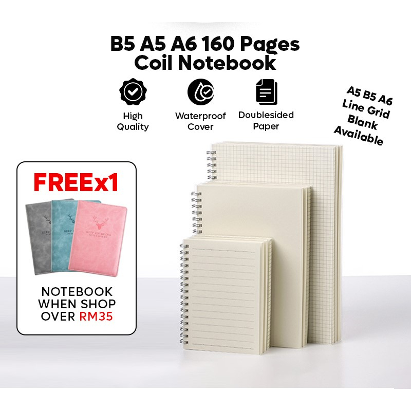 B5 A5 A6 160 Matte Cover Notebook Spiral Book Coil Notebook Journal ...