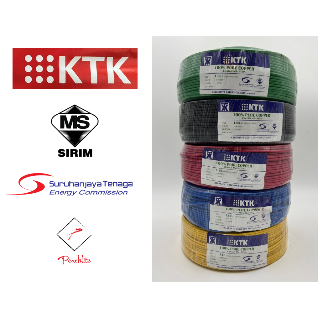 KTK/MILLION Kabel PVC Cable 1.5MM² Insulated 100% Pure Copper Cable ...