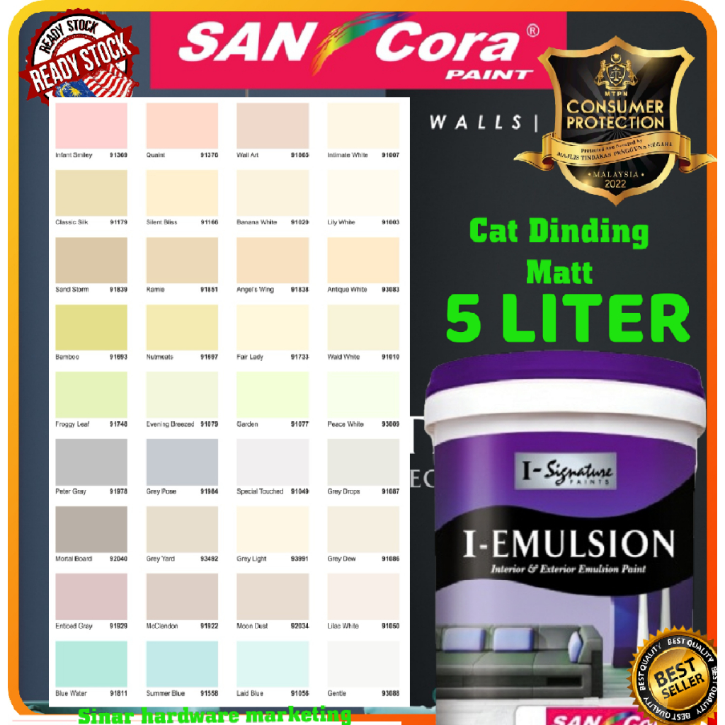 SINAR SANCORA I-EMULSION 5 LITER Interior Matt Wall Paint / Cat Dinding Dalam Tidak Kilat (Part ...
