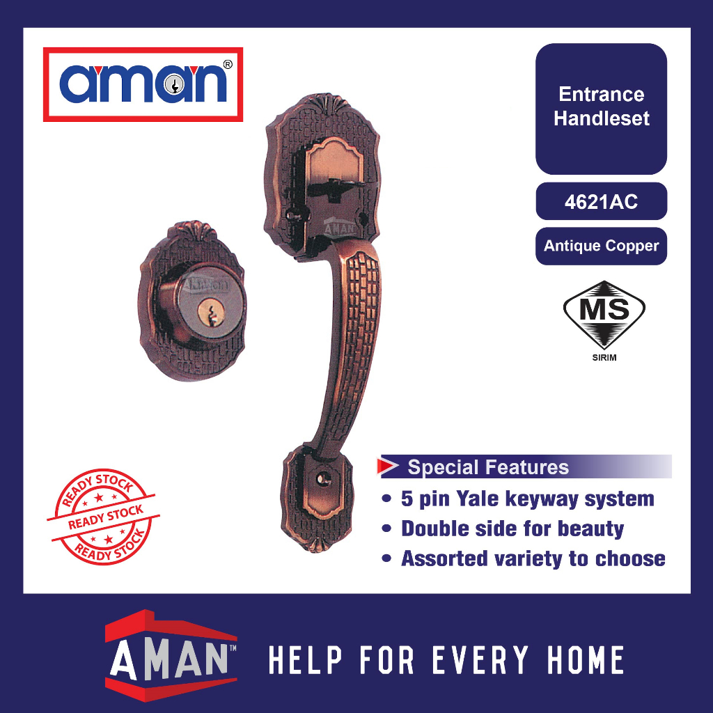AMAN Double Entrance Handleset Quality Solid Brass Main Door Lock ...