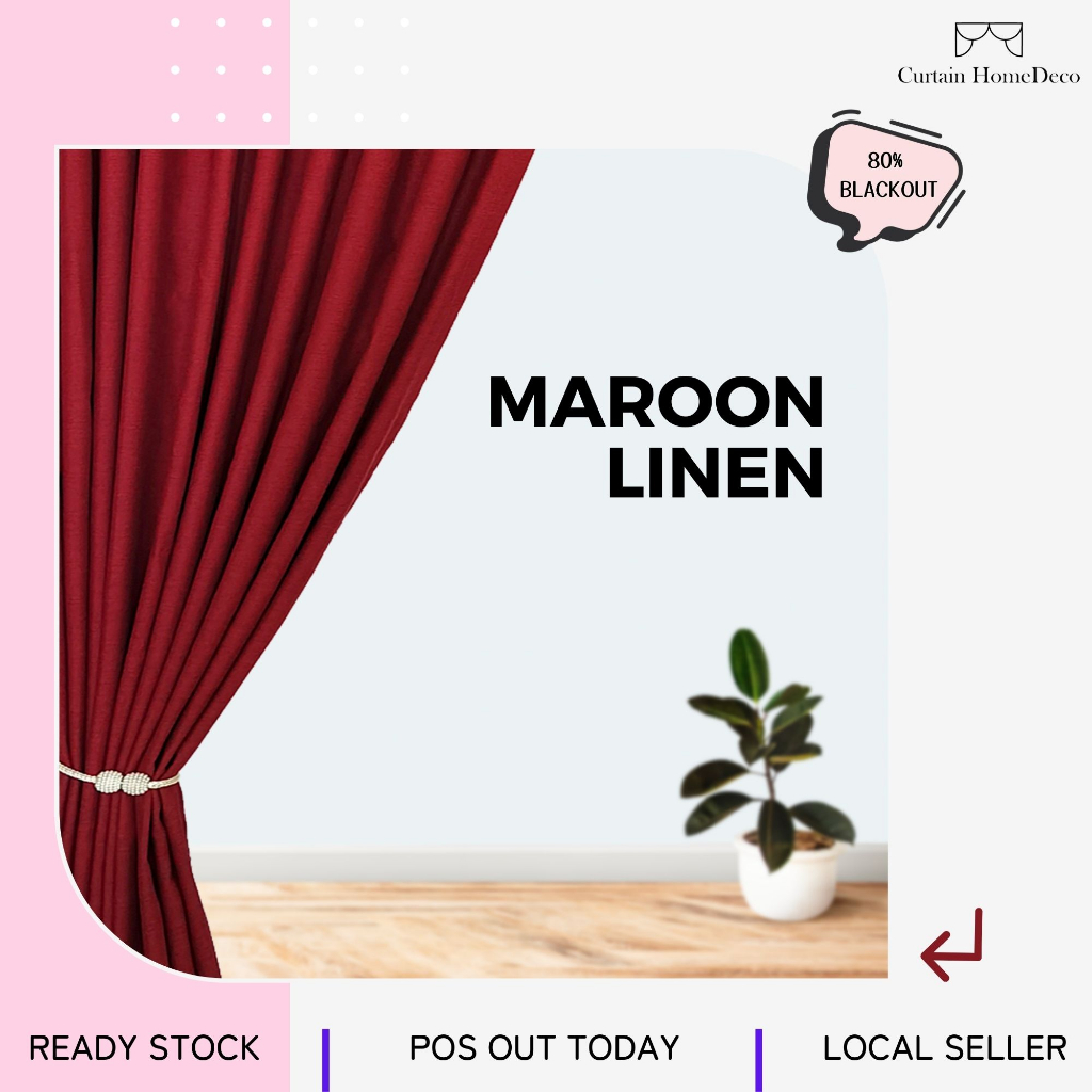 Maroon Langsir NEXUS WARNA MAROON Langsir READY STOCK Free Hook/ Ring ...