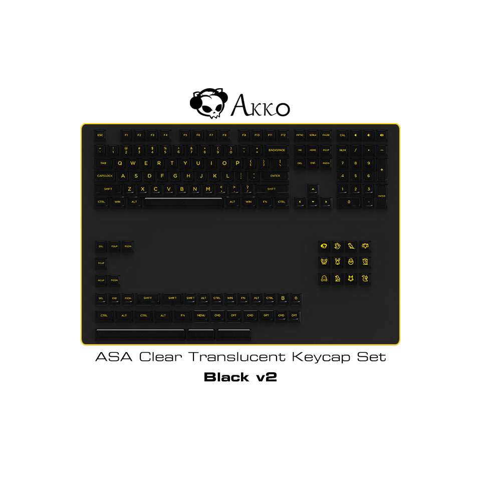 AKKO ASA Clear Transparent Backlit Keycap V2 Set, PC Keyset for ANSI 61 ...
