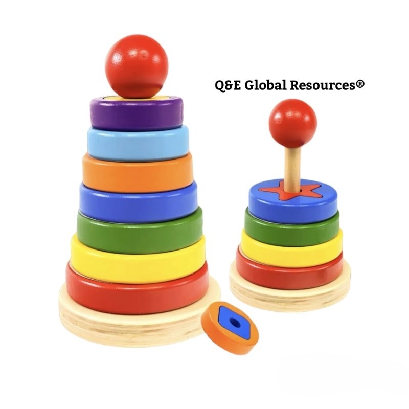 [READY STOCK 🇲🇾] - ⚠️NEW ⚠️ Wooden Round Geometry Shapes Rainbow Tower ...