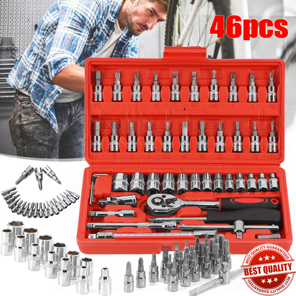 【46 pcs】Spanner Socket Set Ratchet Wrench Set Car Motorcycle Bicycle ...