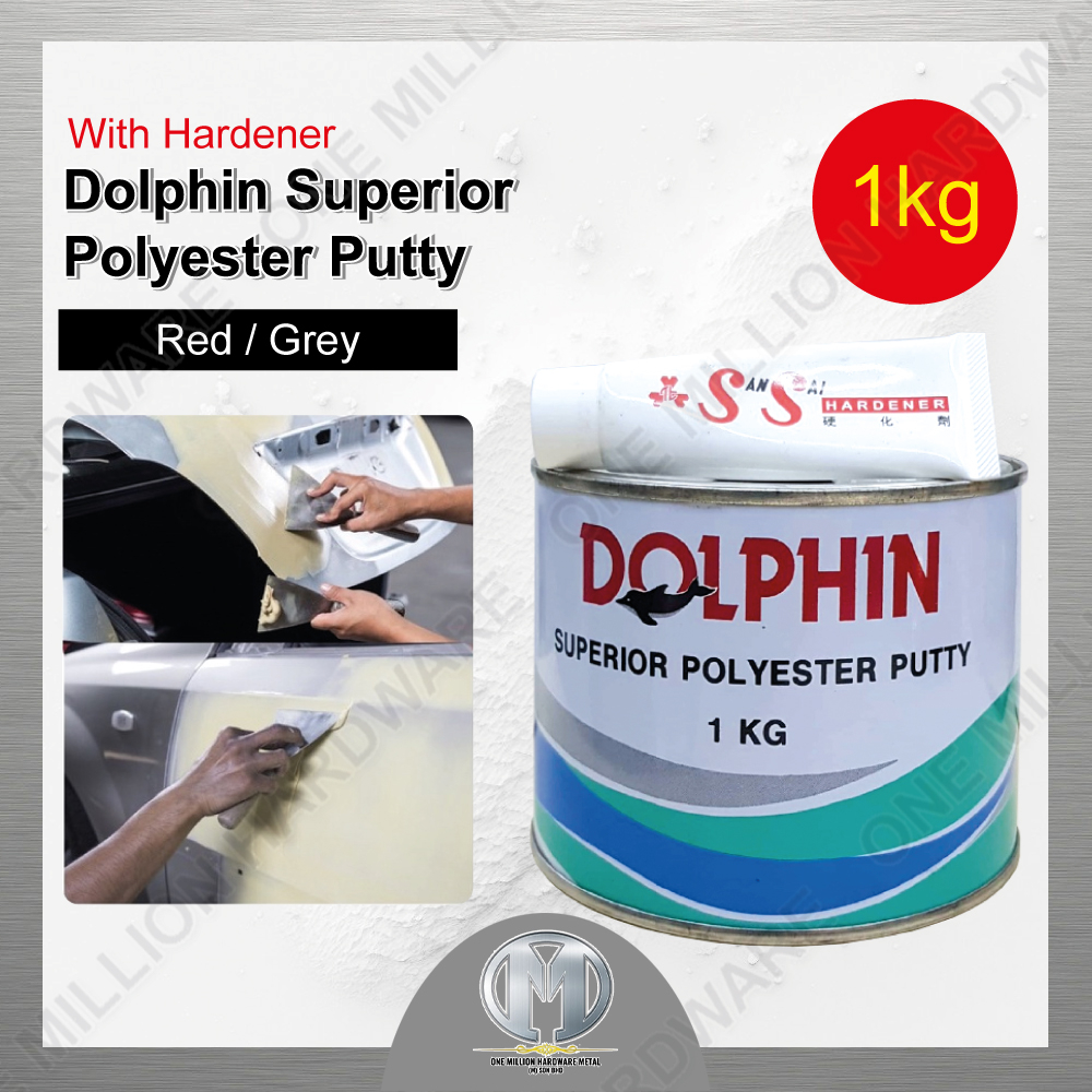 1 KG DOLPHIN SUPERIOR POLYESTER CAR PUTTY / STEEL PUTTY (RED / GREY ...