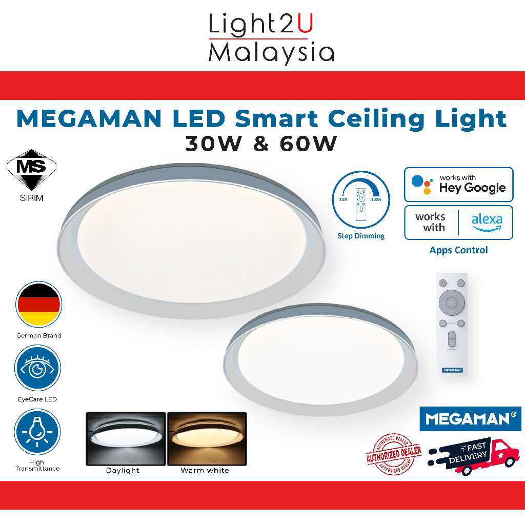 MEGAMAN MXL1083 Round 3C LED Smart Ceiling Light 30W/60W Step Dimming ...