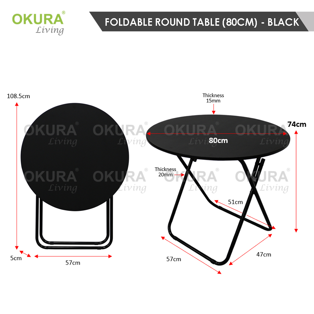 OKURA 60cm/80cm Foldable Round Table / Portable Dining Table / Banquet ...