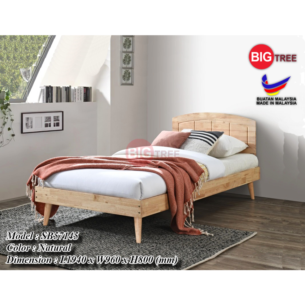 Big Tree Japanese Design Modern Wooden Single Bed Frame / Full Solid Wood Single Bed / Katil ...