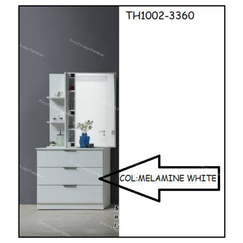 🔥100% Melamine 🔥TH DRESSER SET WITH MIRROR BOX & STOOL TH1002 | Shopee Malaysia