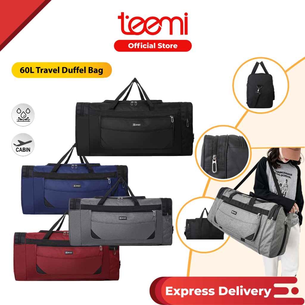 TEEMI Large 60L Travel Duffel Bag Cabin Baggage Duffle Water Resistant ...