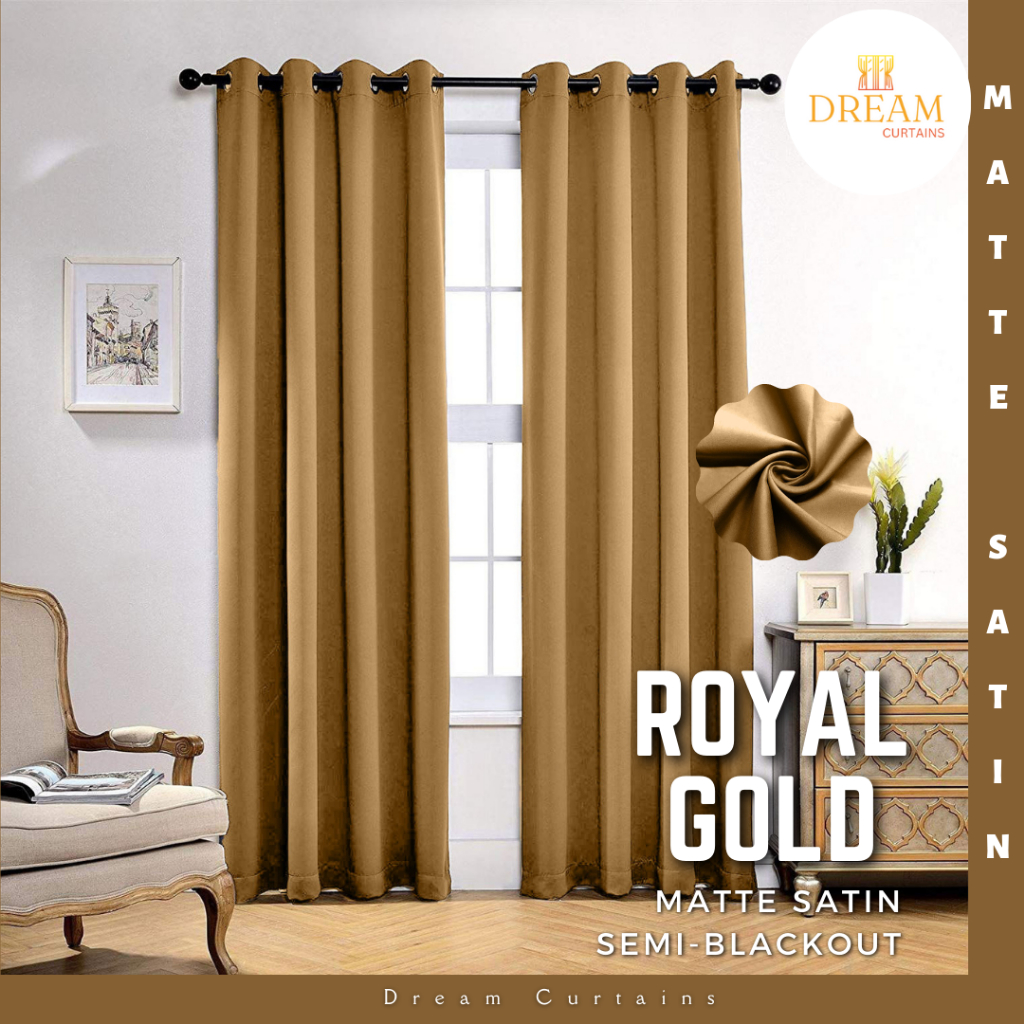 [READY STOCK] Gold - 80% SEMI BLACKOUT CURTAIN MATTE SATIN PLAIN (Hook ...